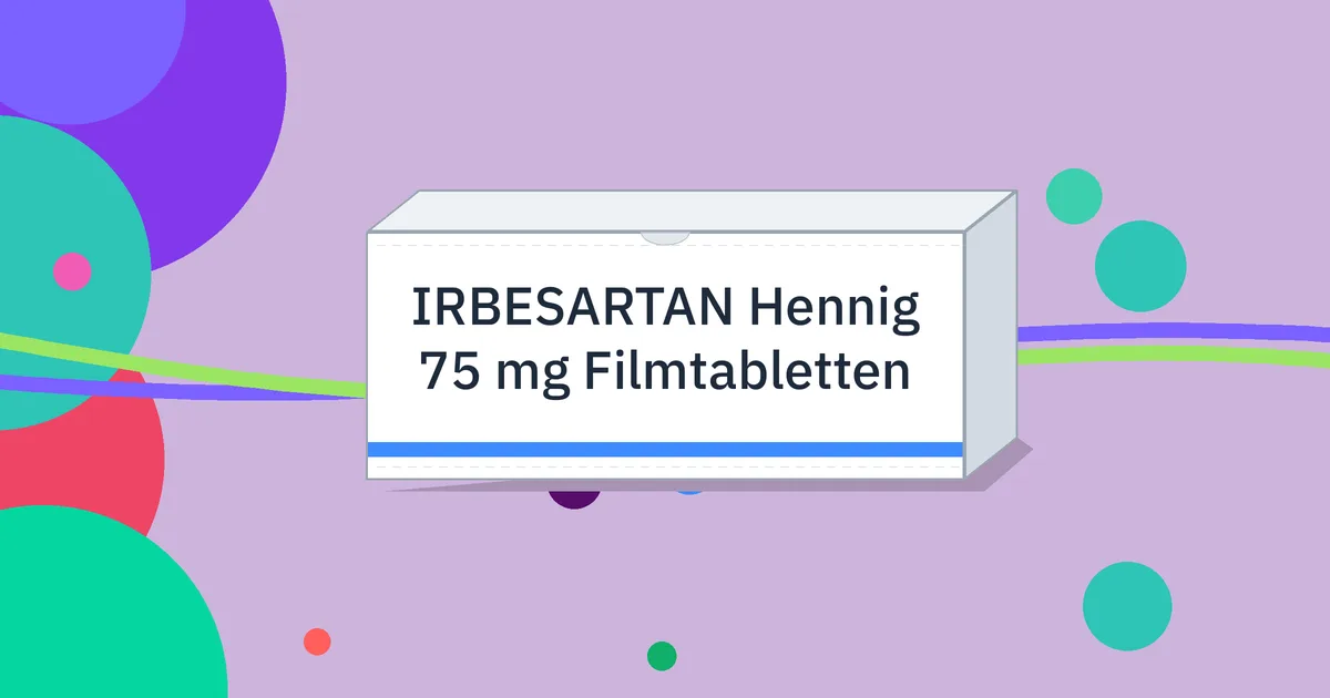Symbolbild: Packung mit der Aufschrift IRBESARTAN Hennig 75 mg Filmtabletten (PZN 09782688) – Verfügbarkeit und Bezug in Apotheken in Frankfurt am Main