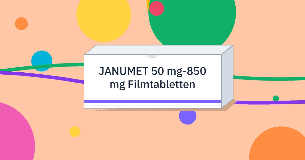Symbolbild: Packung mit der Aufschrift JANUMET 50 mg-850 mg Filmtabletten (PZN 03716124) – Verfügbarkeit und Bezug in Apotheken in Frankfurt am Main