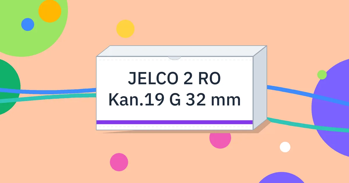 Symbolbild: Packung mit der Aufschrift JELCO 2 RO Kan.19 G 32 mm (PZN 00943836) – Verfügbarkeit und Bezug in Apotheken in Frankfurt am Main