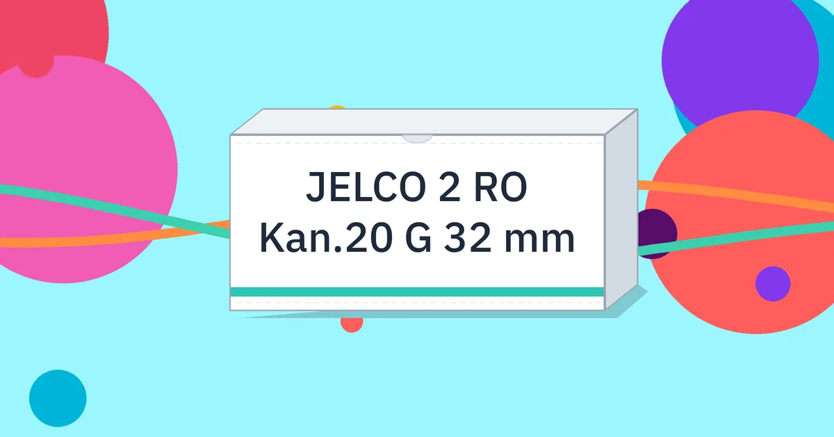Symbolbild: Packung mit der Aufschrift JELCO 2 RO Kan.20 G 32 mm (PZN 09216641) – Verfügbarkeit und Bezug in Apotheken in Frankfurt am Main