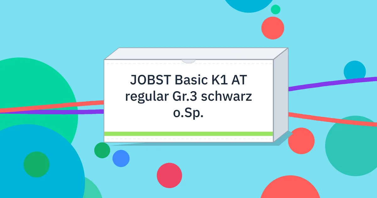 Symbolbild: Packung mit der Aufschrift JOBST Basic K1 AT regular Gr.3 schwarz o.Sp. (PZN 15310404) – Verfügbarkeit und Bezug in Apotheken in Frankfurt am Main