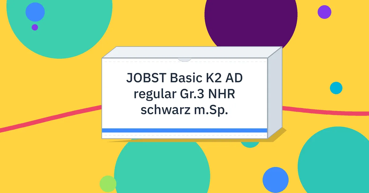 Symbolbild: Packung mit der Aufschrift JOBST Basic K2 AD regular Gr.3 NHR schwarz m.Sp. (PZN 15313130) – Verfügbarkeit und Bezug in Apotheken in Frankfurt am Main
