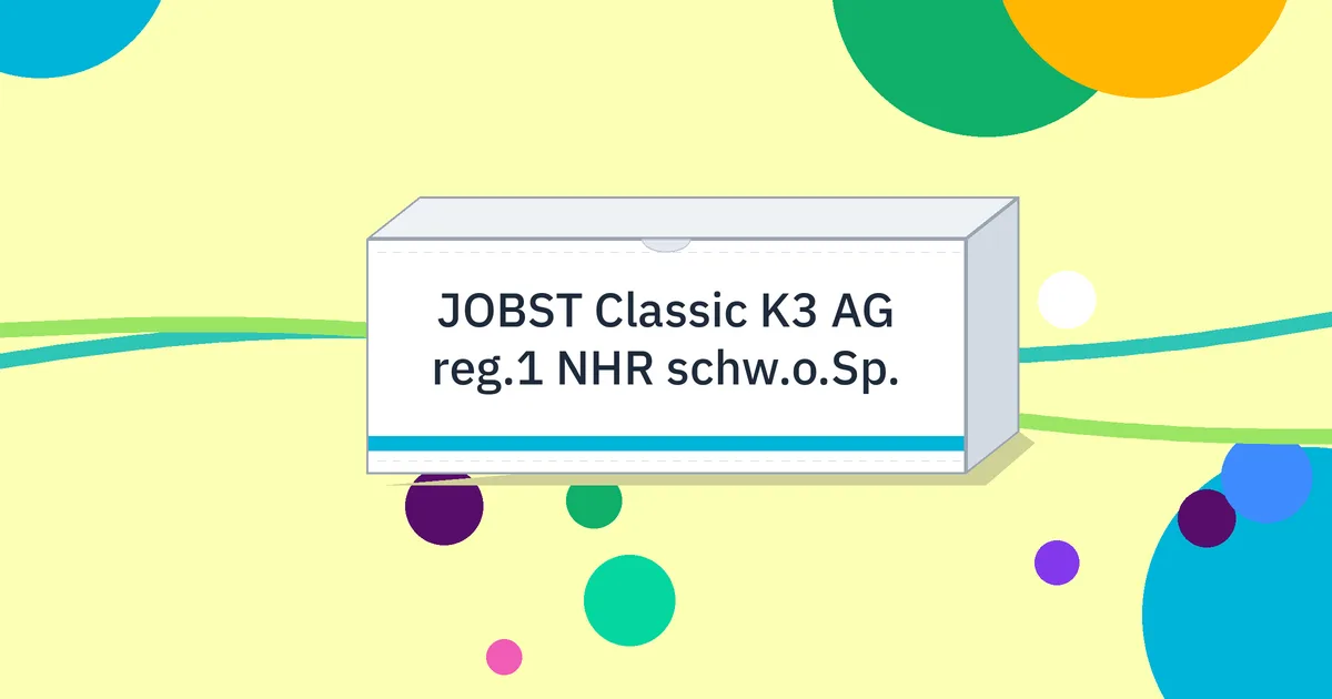 Symbolbild: Packung mit der Aufschrift JOBST Classic K3 AG reg.1 NHR schw.o.Sp. (PZN 13073733) – Verfügbarkeit und Bezug in Apotheken in Frankfurt am Main