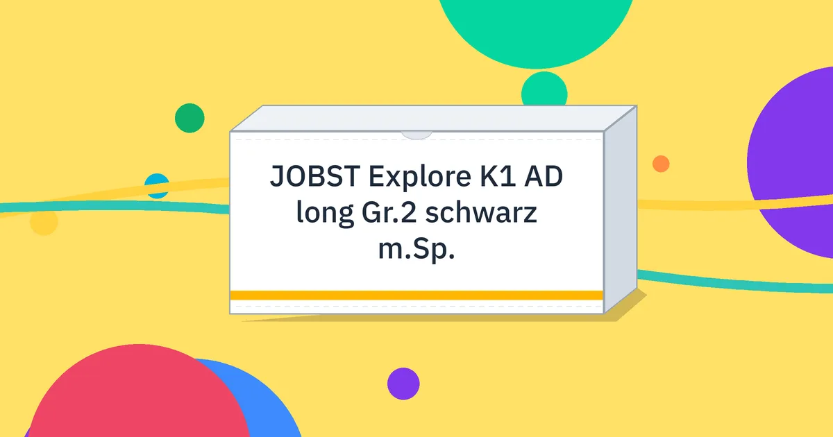 Symbolbild: Packung mit der Aufschrift JOBST Explore K1 AD long Gr.2 schwarz m.Sp. (PZN 11021436) – Verfügbarkeit und Bezug in Apotheken in Frankfurt am Main