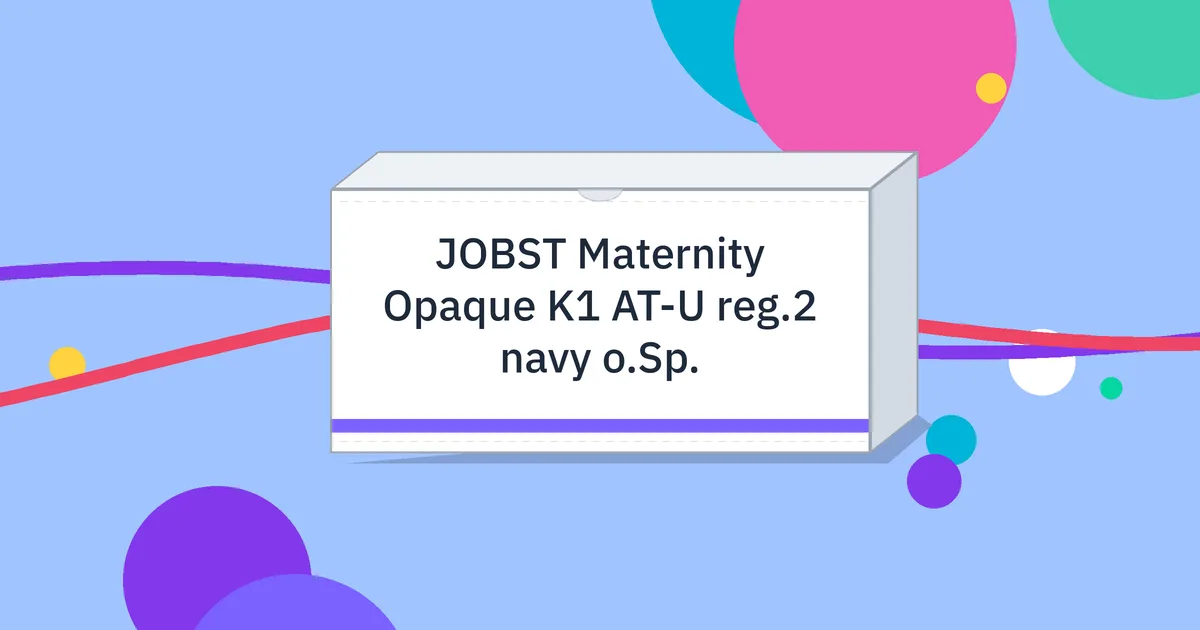 Symbolbild: Packung mit der Aufschrift JOBST Maternity Opaque K1 AT-U reg.2 navy o.Sp. (PZN 15859863) – Verfügbarkeit und Bezug in Apotheken in Frankfurt am Main