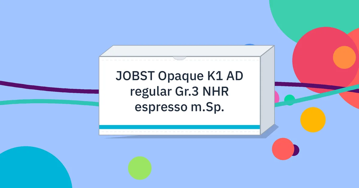 Symbolbild: Packung mit der Aufschrift JOBST Opaque K1 AD regular Gr.3 NHR espresso m.Sp. (PZN 16263316) – Verfügbarkeit und Bezug in Apotheken in Frankfurt am Main