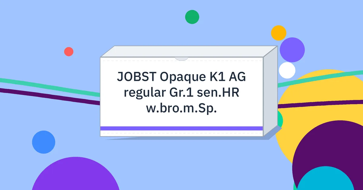 Symbolbild: Packung mit der Aufschrift JOBST Opaque K1 AG regular Gr.1 sen.HR w.bro.m.Sp. (PZN 13092854) – Verfügbarkeit und Bezug in Apotheken in Frankfurt am Main