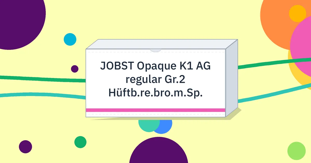 Symbolbild: Packung mit der Aufschrift JOBST Opaque K1 AG regular Gr.2 Hüftb.re.bro.m.Sp. (PZN 13101033) – Verfügbarkeit und Bezug in Apotheken in Frankfurt am Main