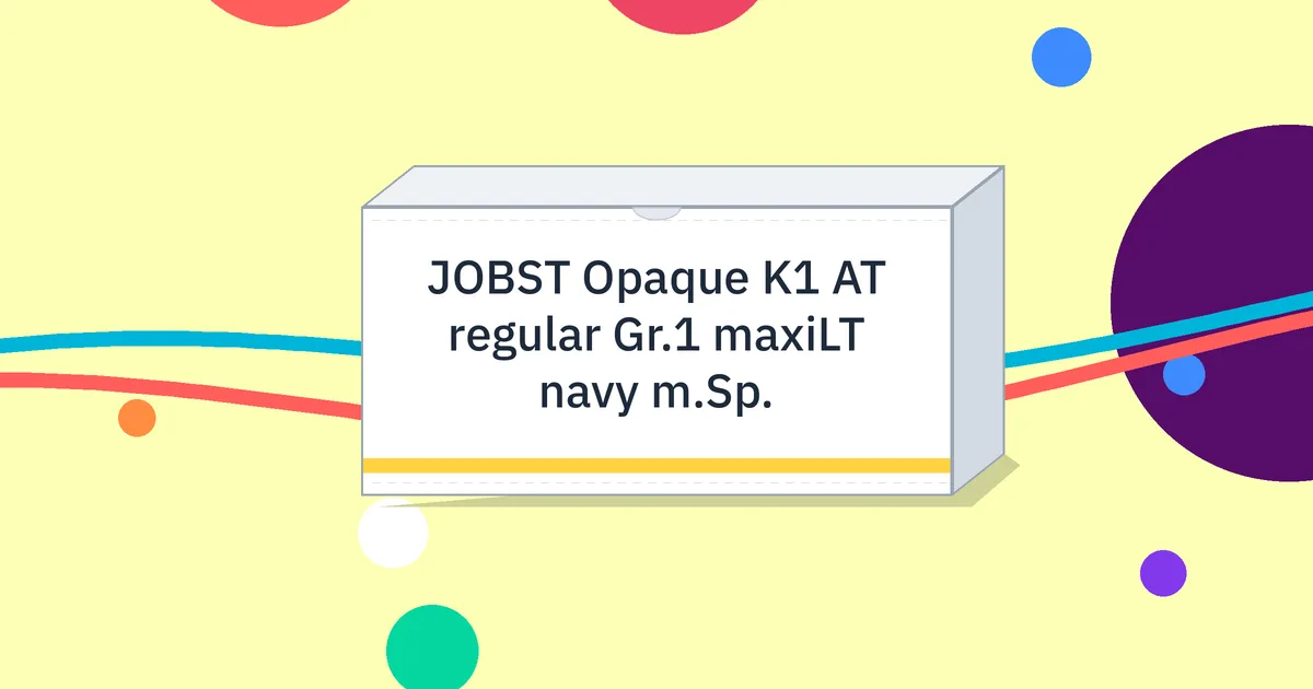 Symbolbild: Packung mit der Aufschrift JOBST Opaque K1 AT regular Gr.1 maxiLT navy m.Sp. (PZN 13106059) – Verfügbarkeit und Bezug in Apotheken in Frankfurt am Main