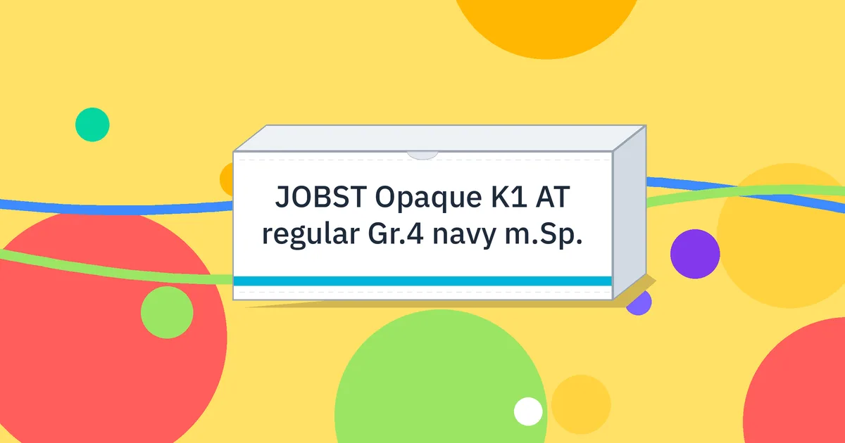 Symbolbild: Packung mit der Aufschrift JOBST Opaque K1 AT regular Gr.4 navy m.Sp. (PZN 13106987) – Verfügbarkeit und Bezug in Apotheken in Frankfurt am Main
