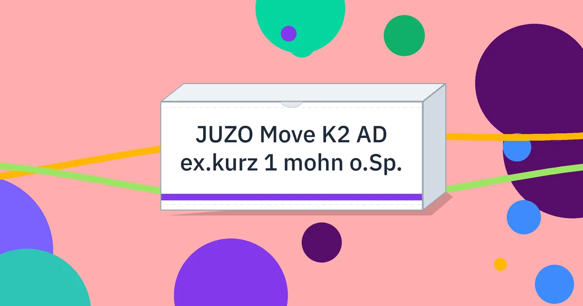 Symbolbild: Packung mit der Aufschrift JUZO Move K2 AD ex.kurz 1 mohn o.Sp. (PZN 18542204) – Verfügbarkeit und Bezug in Apotheken in Frankfurt am Main
