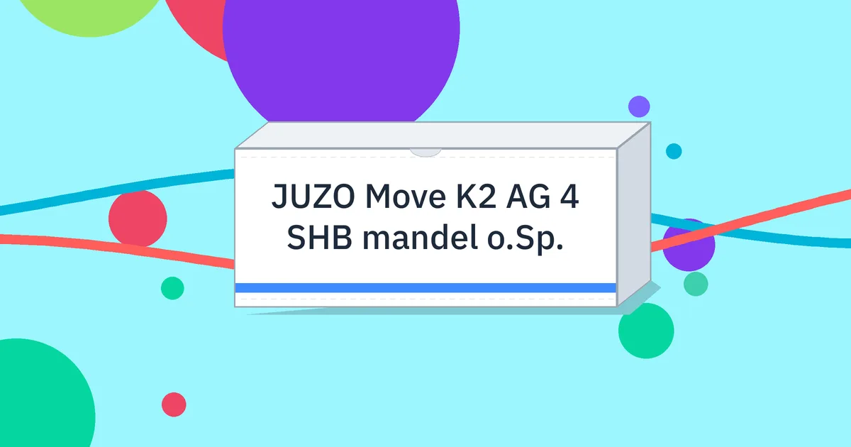 Symbolbild: Packung mit der Aufschrift JUZO Move K2 AG 4 SHB mandel o.Sp. (PZN 16651596) – Verfügbarkeit und Bezug in Apotheken in Frankfurt am Main