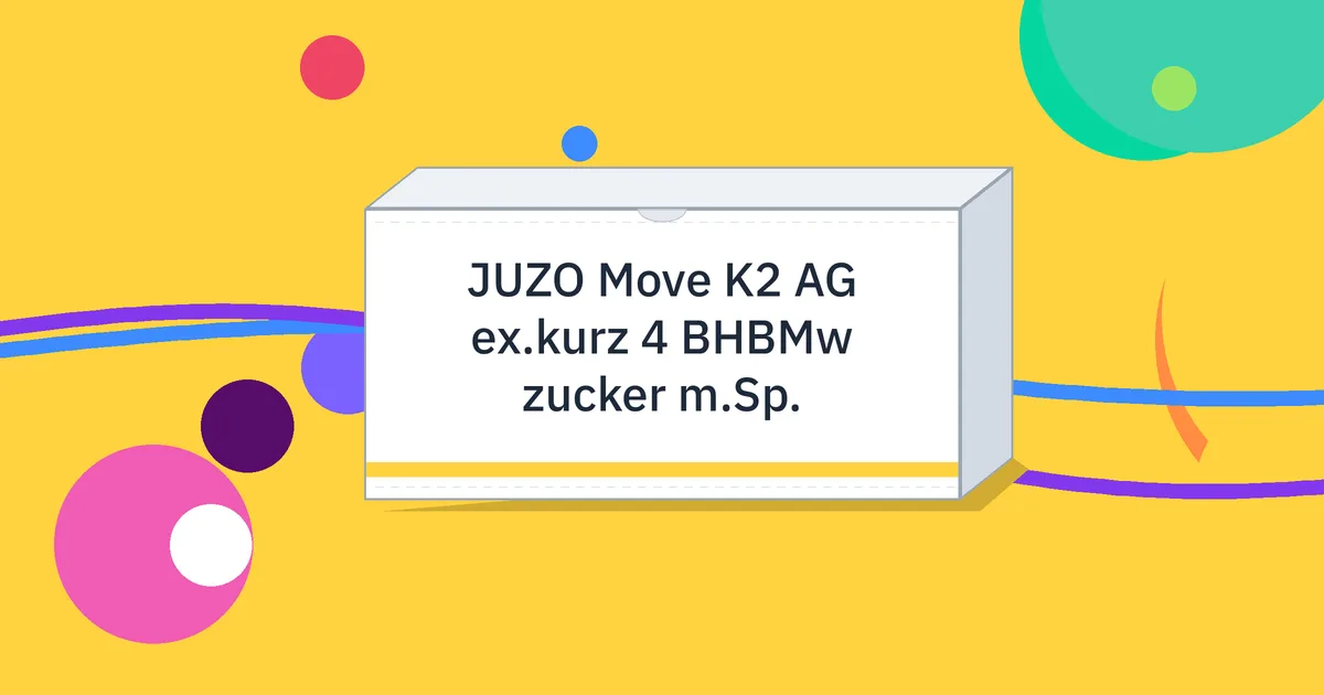 Symbolbild: Packung mit der Aufschrift JUZO Move K2 AG ex.kurz 4 BHBMw zucker m.Sp. (PZN 18532683) – Verfügbarkeit und Bezug in Apotheken in Frankfurt am Main