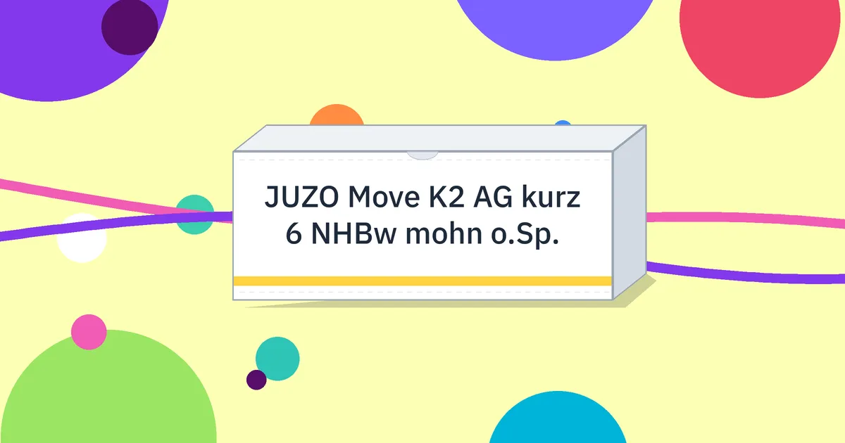 Symbolbild: Packung mit der Aufschrift JUZO Move K2 AG kurz 6 NHBw mohn o.Sp. (PZN 18560691) – Verfügbarkeit und Bezug in Apotheken in Frankfurt am Main