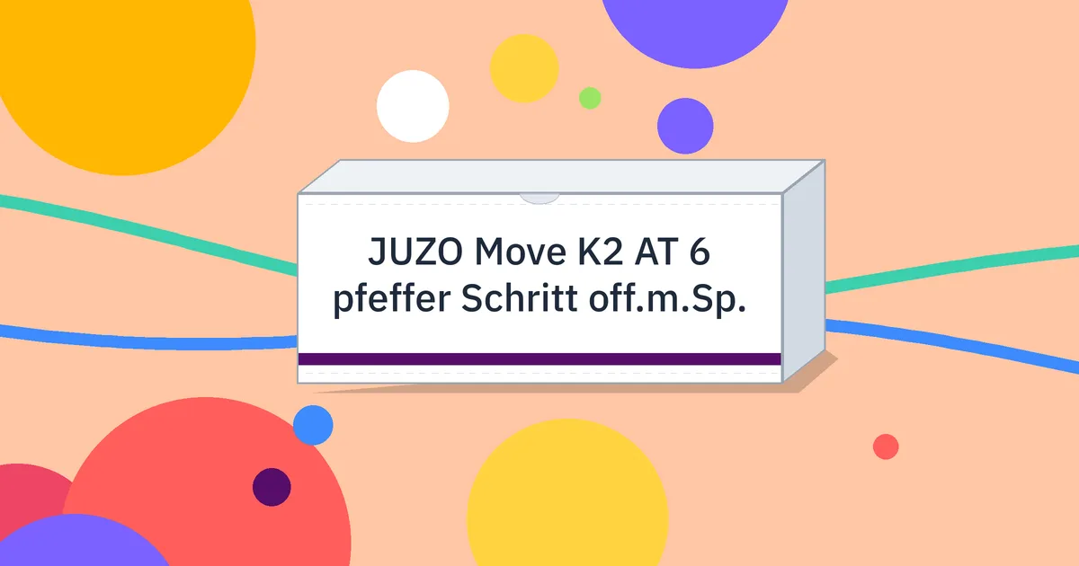 Symbolbild: Packung mit der Aufschrift JUZO Move K2 AT 6 pfeffer Schritt off.m.Sp. (PZN 20668094) – Verfügbarkeit und Bezug in Apotheken in Frankfurt am Main