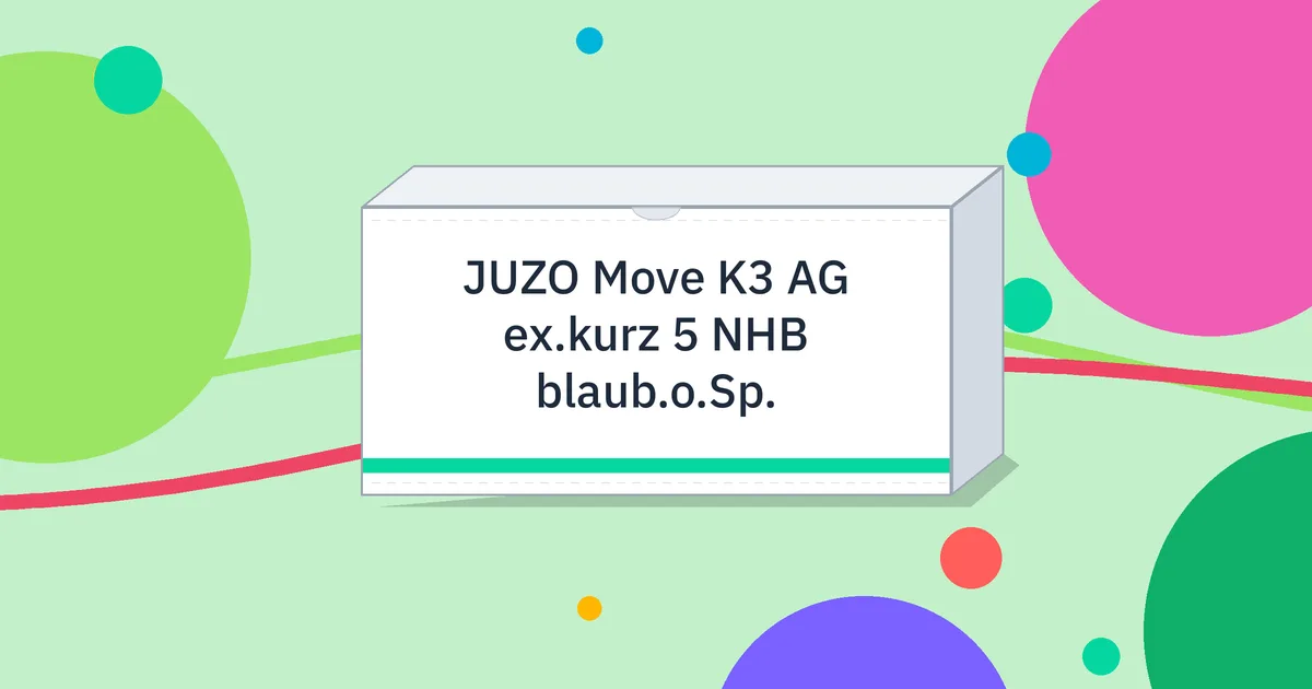 Symbolbild: Packung mit der Aufschrift JUZO Move K3 AG ex.kurz 5 NHB blaub.o.Sp. (PZN 18596944) – Verfügbarkeit und Bezug in Apotheken in Frankfurt am Main