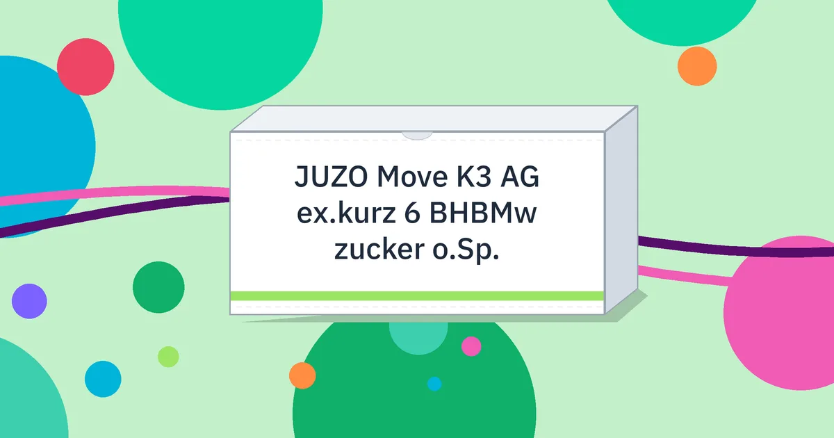 Symbolbild: Packung mit der Aufschrift JUZO Move K3 AG ex.kurz 6 BHBMw zucker o.Sp. (PZN 18586130) – Verfügbarkeit und Bezug in Apotheken in Frankfurt am Main