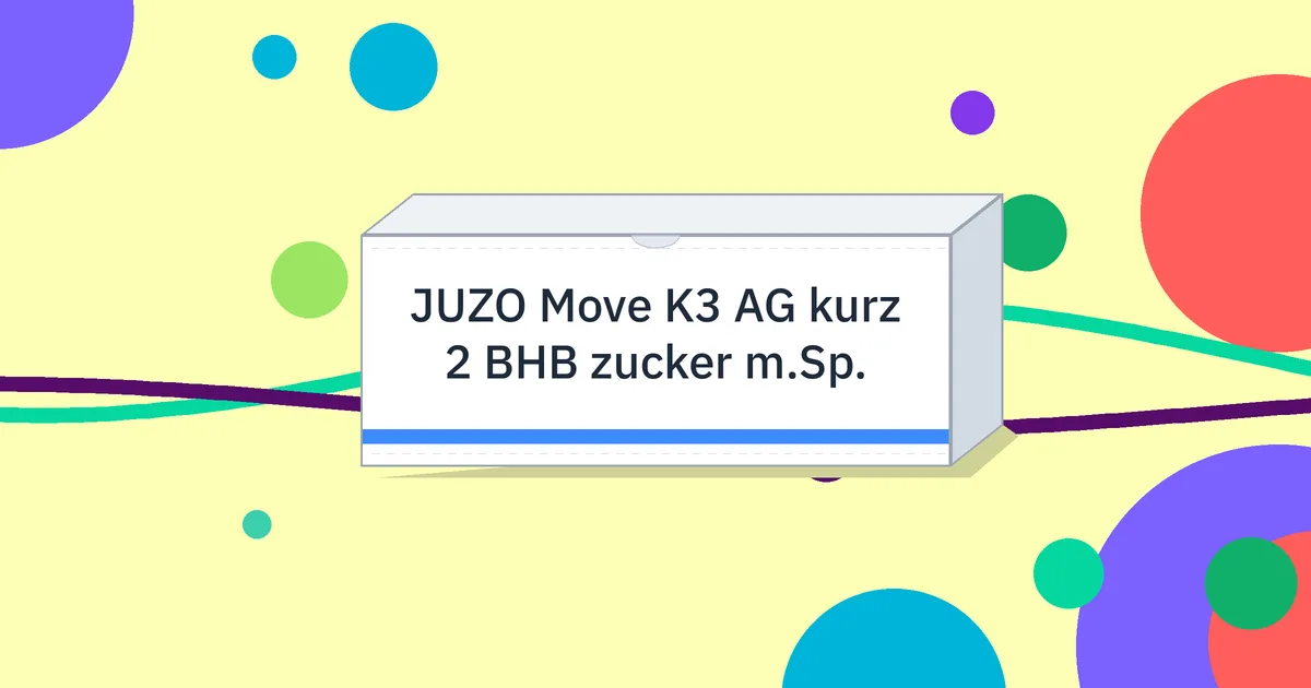 Symbolbild: Packung mit der Aufschrift JUZO Move K3 AG kurz 2 BHB zucker m.Sp. (PZN 18579495) – Verfügbarkeit und Bezug in Apotheken in Frankfurt am Main
