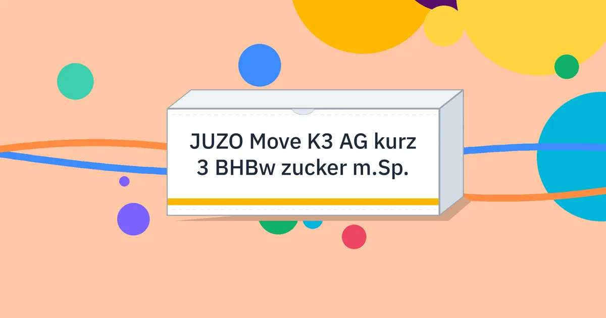 Symbolbild: Packung mit der Aufschrift JUZO Move K3 AG kurz 3 BHBw zucker m.Sp. (PZN 18579733) – Verfügbarkeit und Bezug in Apotheken in Frankfurt am Main
