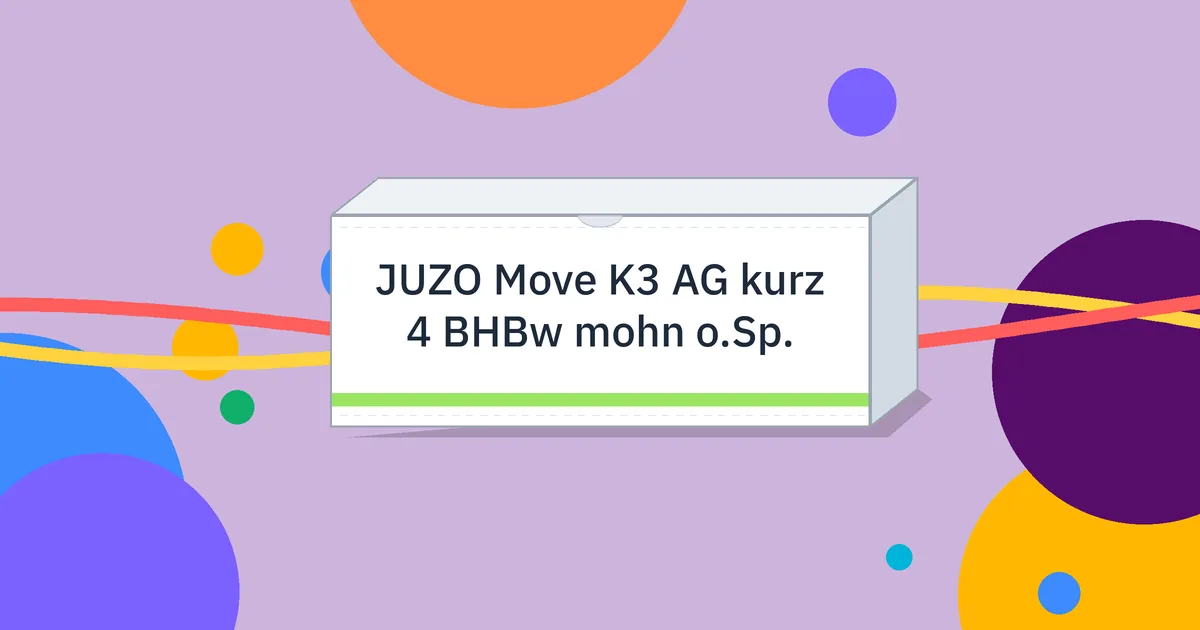 Symbolbild: Packung mit der Aufschrift JUZO Move K3 AG kurz 4 BHBw mohn o.Sp. (PZN 18593710) – Verfügbarkeit und Bezug in Apotheken in Frankfurt am Main