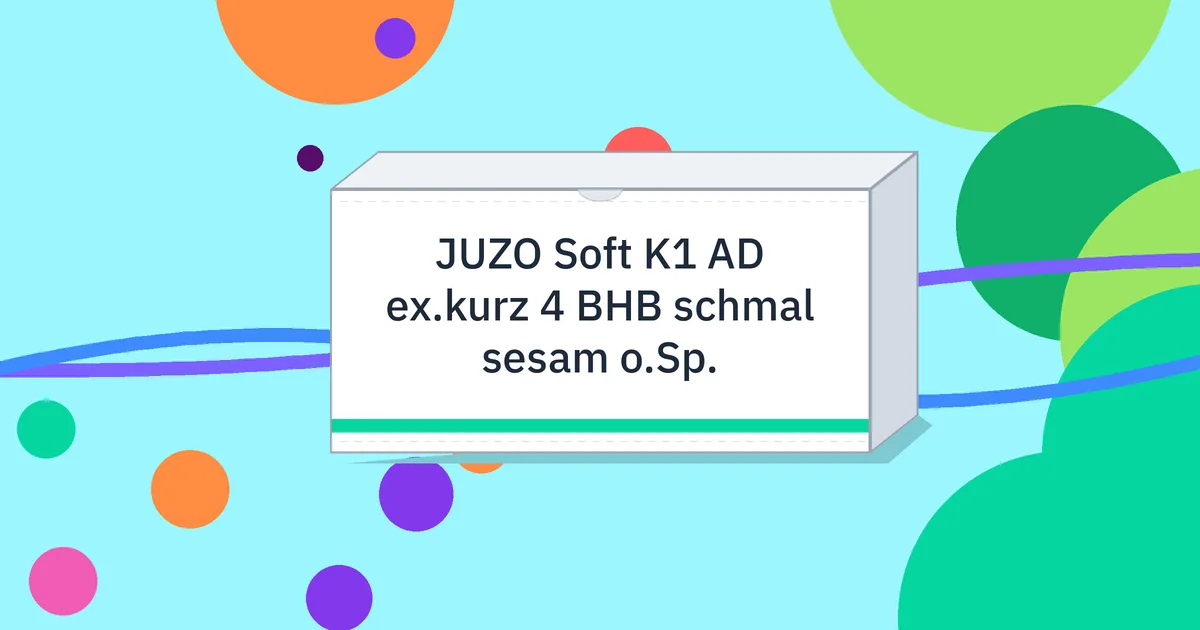 Symbolbild: Packung mit der Aufschrift JUZO Soft K1 AD ex.kurz 4 BHB schmal sesam o.Sp. (PZN 15464343) – Verfügbarkeit und Bezug in Apotheken in Frankfurt am Main