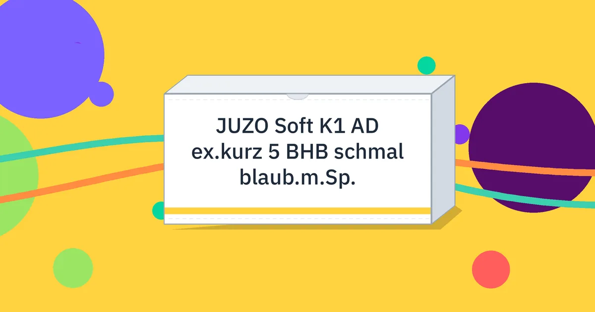 Symbolbild: Packung mit der Aufschrift JUZO Soft K1 AD ex.kurz 5 BHB schmal blaub.m.Sp. (PZN 15462516) – Verfügbarkeit und Bezug in Apotheken in Frankfurt am Main