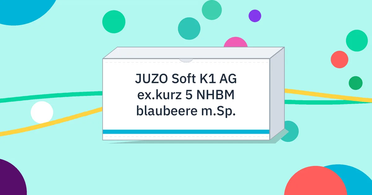 Symbolbild: Packung mit der Aufschrift JUZO Soft K1 AG ex.kurz 5 NHBM blaubeere m.Sp. (PZN 15017816) – Verfügbarkeit und Bezug in Apotheken in Frankfurt am Main
