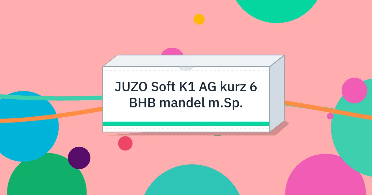 Symbolbild: Packung mit der Aufschrift JUZO Soft K1 AG kurz 6 BHB mandel m.Sp. (PZN 14822409) – Verfügbarkeit und Bezug in Apotheken in Frankfurt am Main