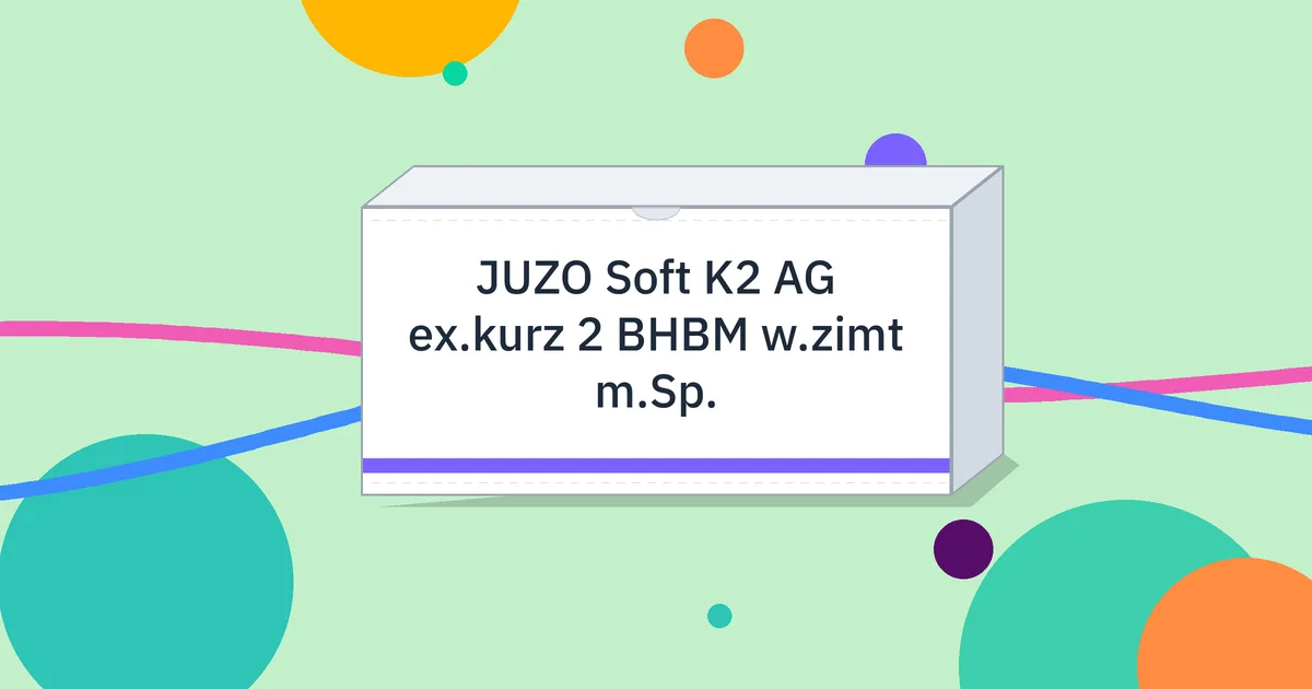 Symbolbild: Packung mit der Aufschrift JUZO Soft K2 AG ex.kurz 2 BHBM w.zimt m.Sp. (PZN 14868038) – Verfügbarkeit und Bezug in Apotheken in Frankfurt am Main