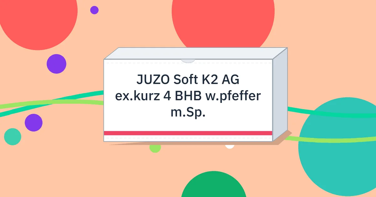 Symbolbild: Packung mit der Aufschrift JUZO Soft K2 AG ex.kurz 4 BHB w.pfeffer m.Sp. (PZN 14843191) – Verfügbarkeit und Bezug in Apotheken in Frankfurt am Main