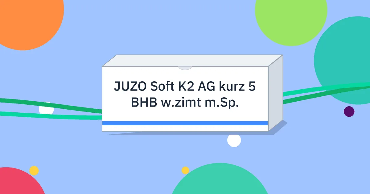 Symbolbild: Packung mit der Aufschrift JUZO Soft K2 AG kurz 5 BHB w.zimt m.Sp. (PZN 14841944) – Verfügbarkeit und Bezug in Apotheken in Frankfurt am Main