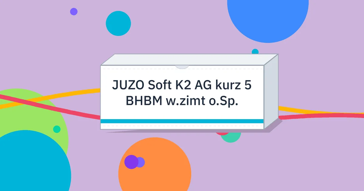 Symbolbild: Packung mit der Aufschrift JUZO Soft K2 AG kurz 5 BHBM w.zimt o.Sp. (PZN 14869380) – Verfügbarkeit und Bezug in Apotheken in Frankfurt am Main