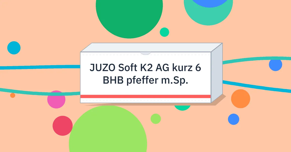 Symbolbild: Packung mit der Aufschrift JUZO Soft K2 AG kurz 6 BHB pfeffer m.Sp. (PZN 14825997) – Verfügbarkeit und Bezug in Apotheken in Frankfurt am Main