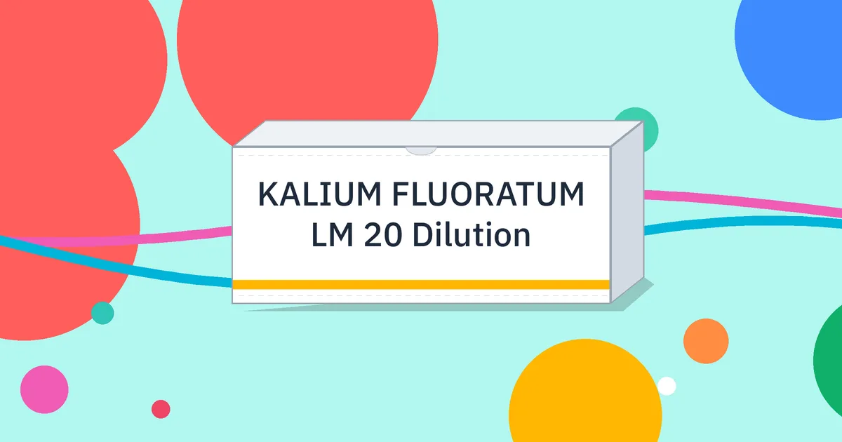Symbolbild: Packung mit der Aufschrift KALIUM FLUORATUM LM 20 Dilution (PZN 12921604) – Verfügbarkeit und Bezug in Apotheken in Frankfurt am Main