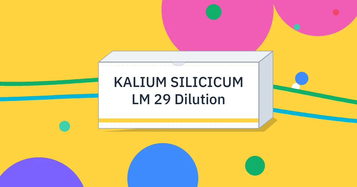 Symbolbild: Packung mit der Aufschrift KALIUM SILICICUM LM 29 Dilution (PZN 12926085) – Verfügbarkeit und Bezug in Apotheken in Frankfurt am Main