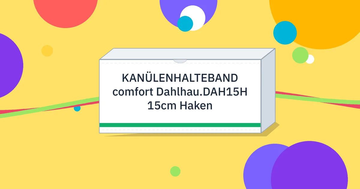 Symbolbild: Packung mit der Aufschrift KANÜLENHALTEBAND comfort Dahlhau.DAH15H 15cm Haken (PZN 08883559) – Verfügbarkeit und Bezug in Apotheken in Frankfurt am Main