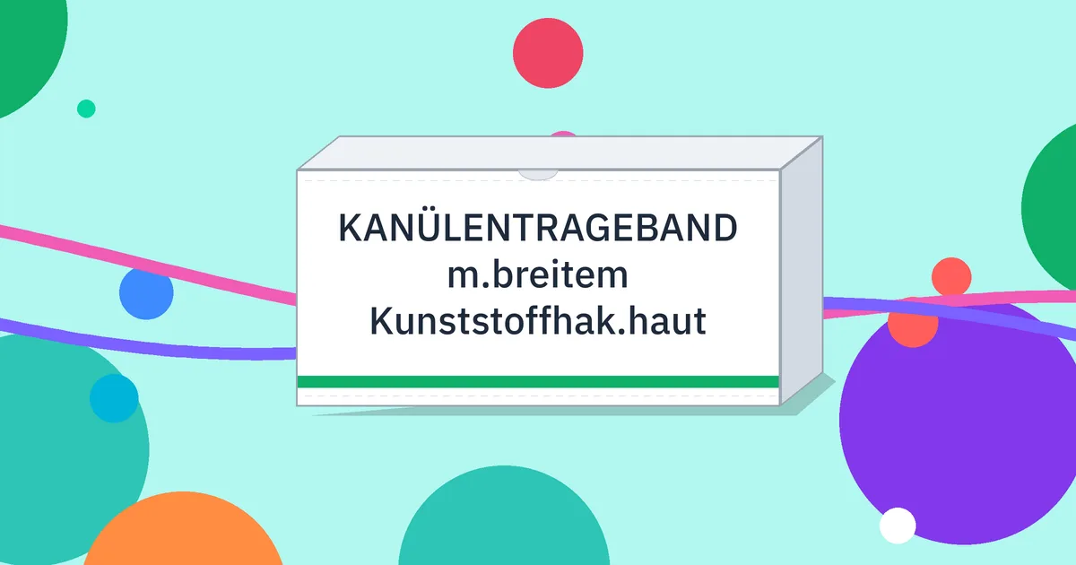 Symbolbild: Packung mit der Aufschrift KANÜLENTRAGEBAND m.breitem Kunststoffhak.haut (PZN 03149665) – Verfügbarkeit und Bezug in Apotheken in Frankfurt am Main