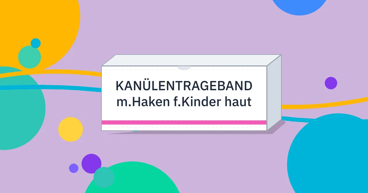 Symbolbild: Packung mit der Aufschrift KANÜLENTRAGEBAND m.Haken f.Kinder haut (PZN 04310944) – Verfügbarkeit und Bezug in Apotheken in Frankfurt am Main