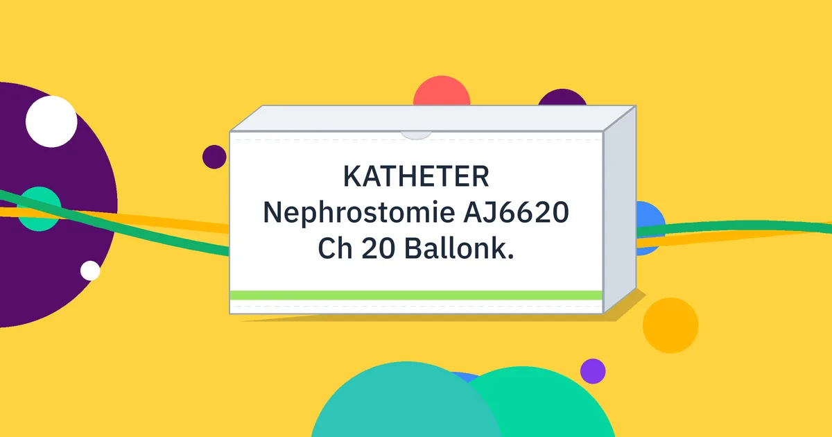 Symbolbild: Packung mit der Aufschrift KATHETER Nephrostomie AJ6620 Ch 20 Ballonk. (PZN 00155027) – Verfügbarkeit und Bezug in Apotheken in Frankfurt am Main