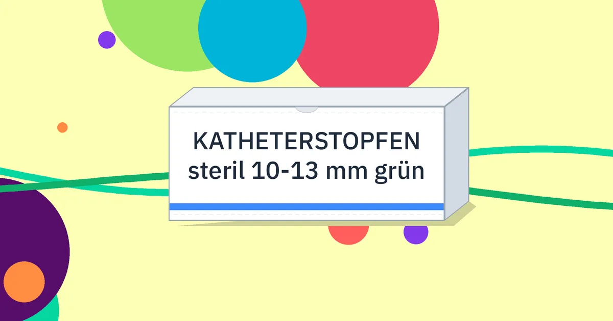 Symbolbild: Packung mit der Aufschrift KATHETERSTOPFEN steril 10-13 mm grün (PZN 13197932) – Verfügbarkeit und Bezug in Apotheken in Frankfurt am Main