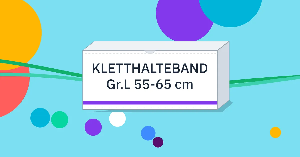 Symbolbild: Packung mit der Aufschrift KLETTHALTEBAND Gr.L 55-65 cm (PZN 13365921) – Verfügbarkeit und Bezug in Apotheken in Frankfurt am Main