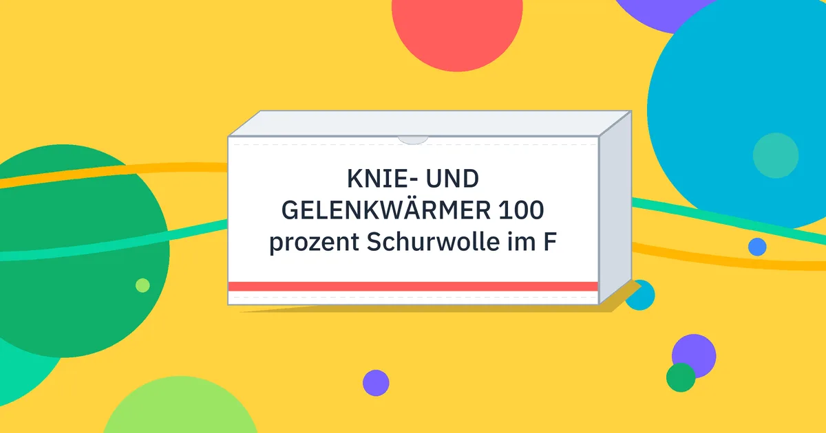 Symbolbild: Packung mit der Aufschrift KNIE- UND GELENKWÄRMER 100 prozent Schurwolle im F (PZN 08598505) – Verfügbarkeit und Bezug in Apotheken in Frankfurt am Main