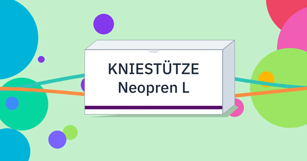 Symbolbild: Packung mit der Aufschrift KNIESTÜTZE Neopren L (PZN 19071310) – Verfügbarkeit und Bezug in Apotheken in Frankfurt am Main