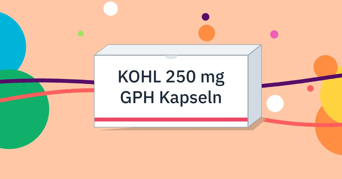Symbolbild: Packung mit der Aufschrift KOHL 250 mg GPH Kapseln (PZN 00954596) – Verfügbarkeit und Bezug in Apotheken in Frankfurt am Main