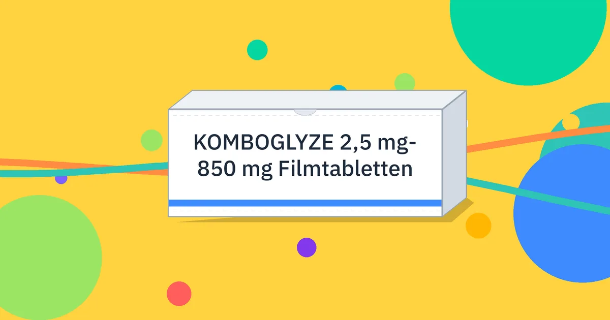 Symbolbild: Packung mit der Aufschrift KOMBOGLYZE 2,5 mg-850 mg Filmtabletten (PZN 09278961) – Verfügbarkeit und Bezug in Apotheken in Frankfurt am Main
