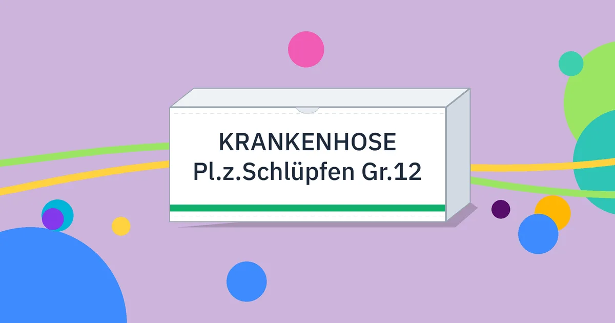 Symbolbild: Packung mit der Aufschrift KRANKENHOSE Pl.z.Schlüpfen Gr.12 (PZN 01979635) – Verfügbarkeit und Bezug in Apotheken in Frankfurt am Main