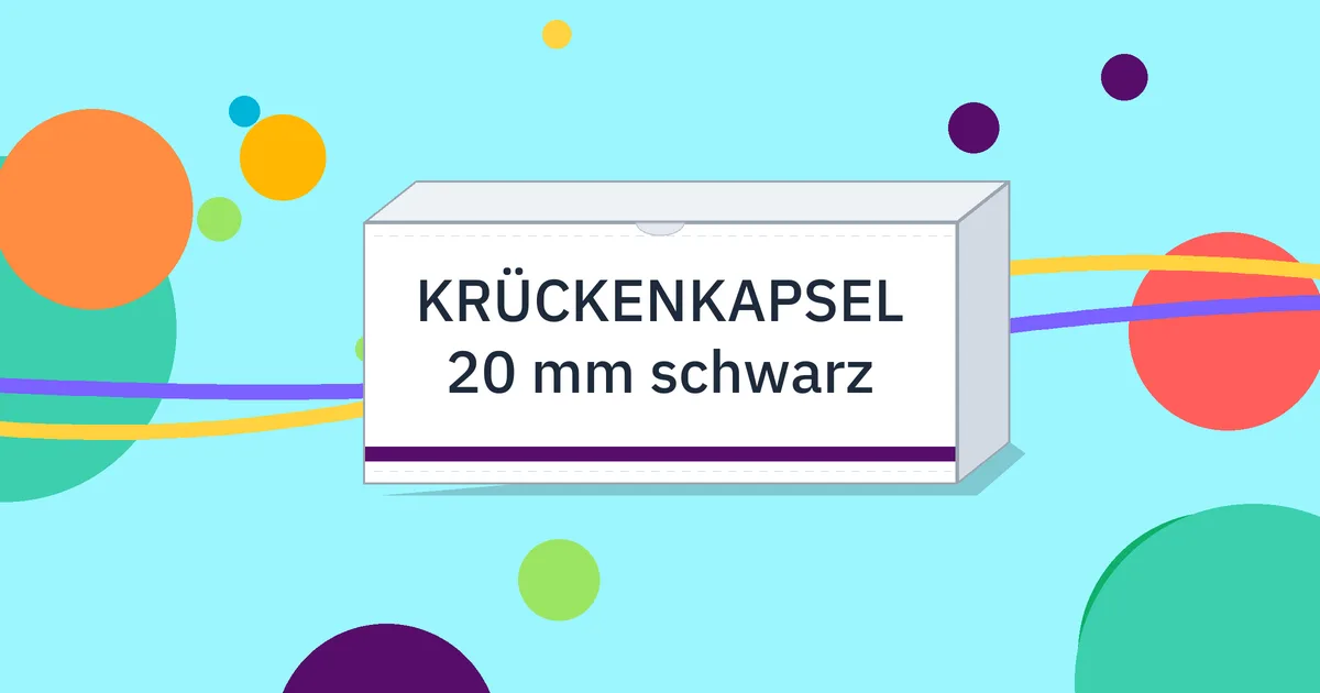 Symbolbild: Packung mit der Aufschrift KRÜCKENKAPSEL 20 mm schwarz (PZN 14210161) – Verfügbarkeit und Bezug in Apotheken in Frankfurt am Main