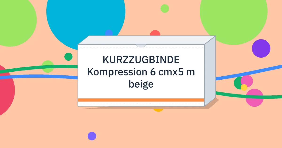 Symbolbild: Packung mit der Aufschrift KURZZUGBINDE Kompression 6 cmx5 m beige (PZN 17559444) – Verfügbarkeit und Bezug in Apotheken in Frankfurt am Main