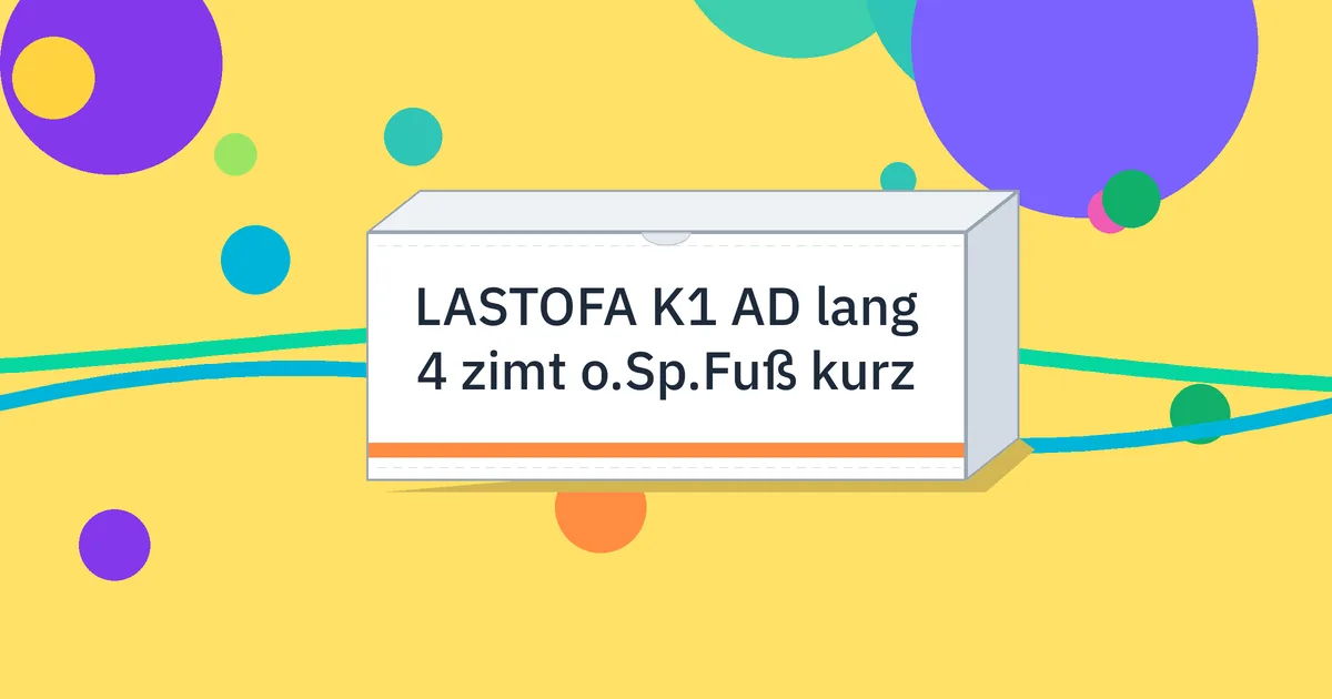Symbolbild: Packung mit der Aufschrift LASTOFA K1 AD lang 4 zimt o.Sp.Fuß kurz (PZN 13787378) – Verfügbarkeit und Bezug in Apotheken in Frankfurt am Main