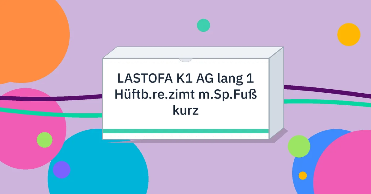 Symbolbild: Packung mit der Aufschrift LASTOFA K1 AG lang 1 Hüftb.re.zimt m.Sp.Fuß kurz (PZN 13797253) – Verfügbarkeit und Bezug in Apotheken in Frankfurt am Main